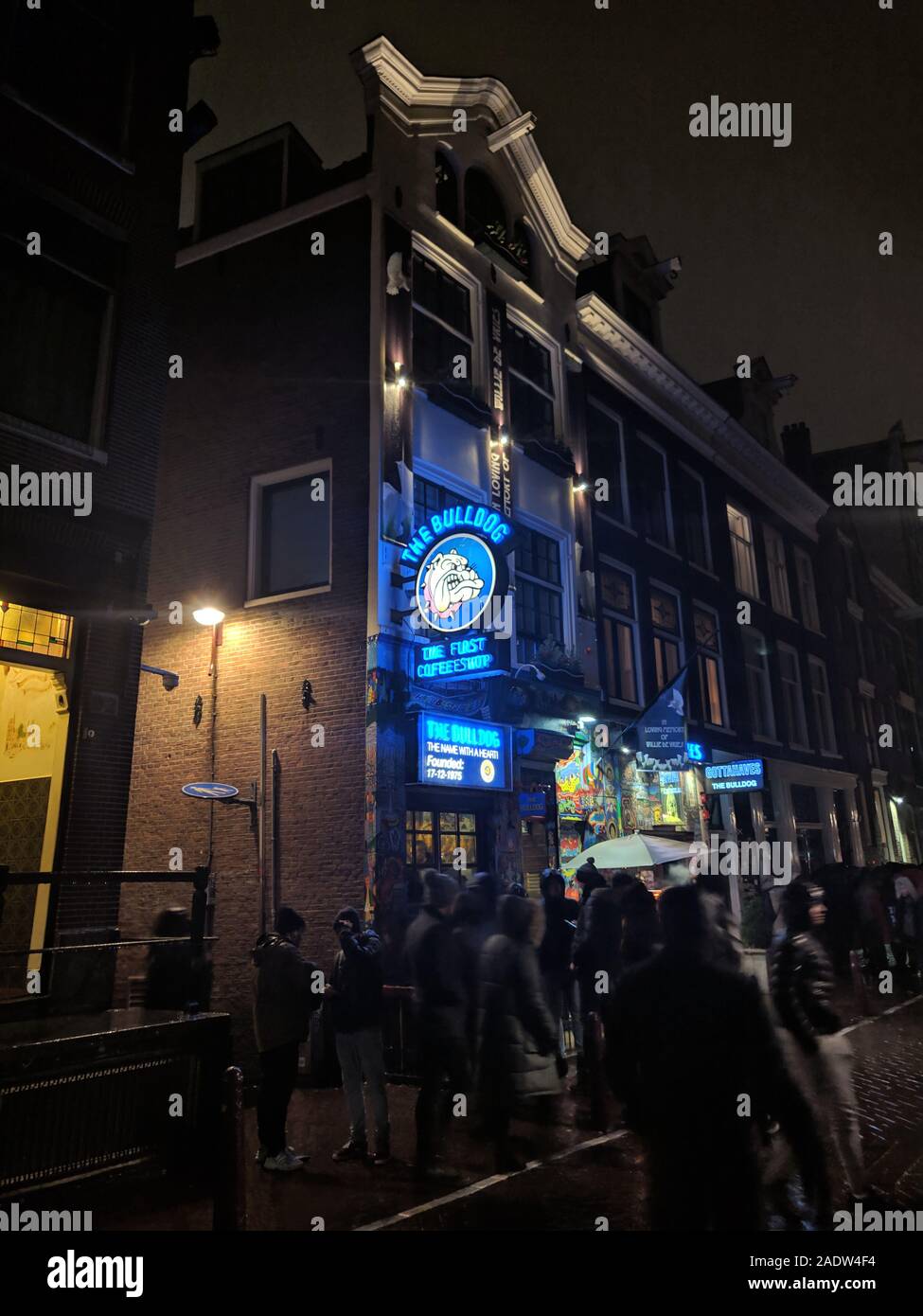 AMSTERDAM, NETHERLANDS, January 2019, People infront of Bulldog, the ...