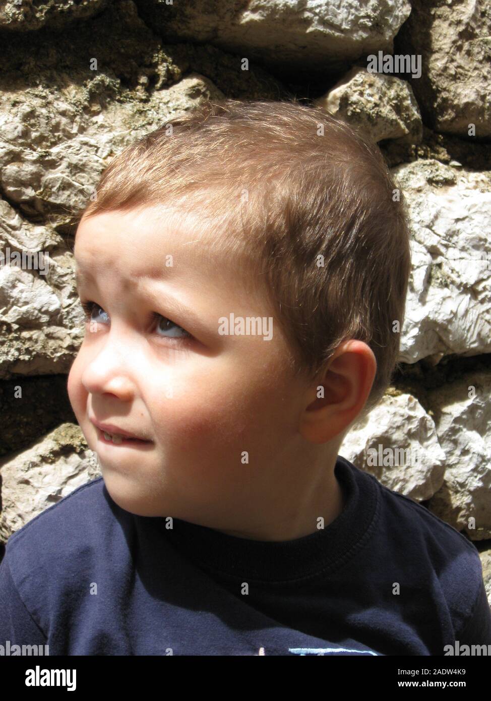A boy portrait. Sillly face expression, wide eyes, funny lips Stock ...