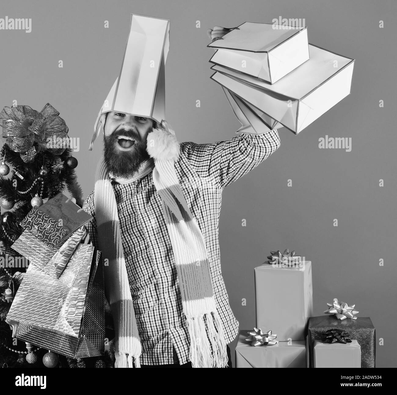 Cheerful christmas man concept Black and White Stock Photos & Images ...