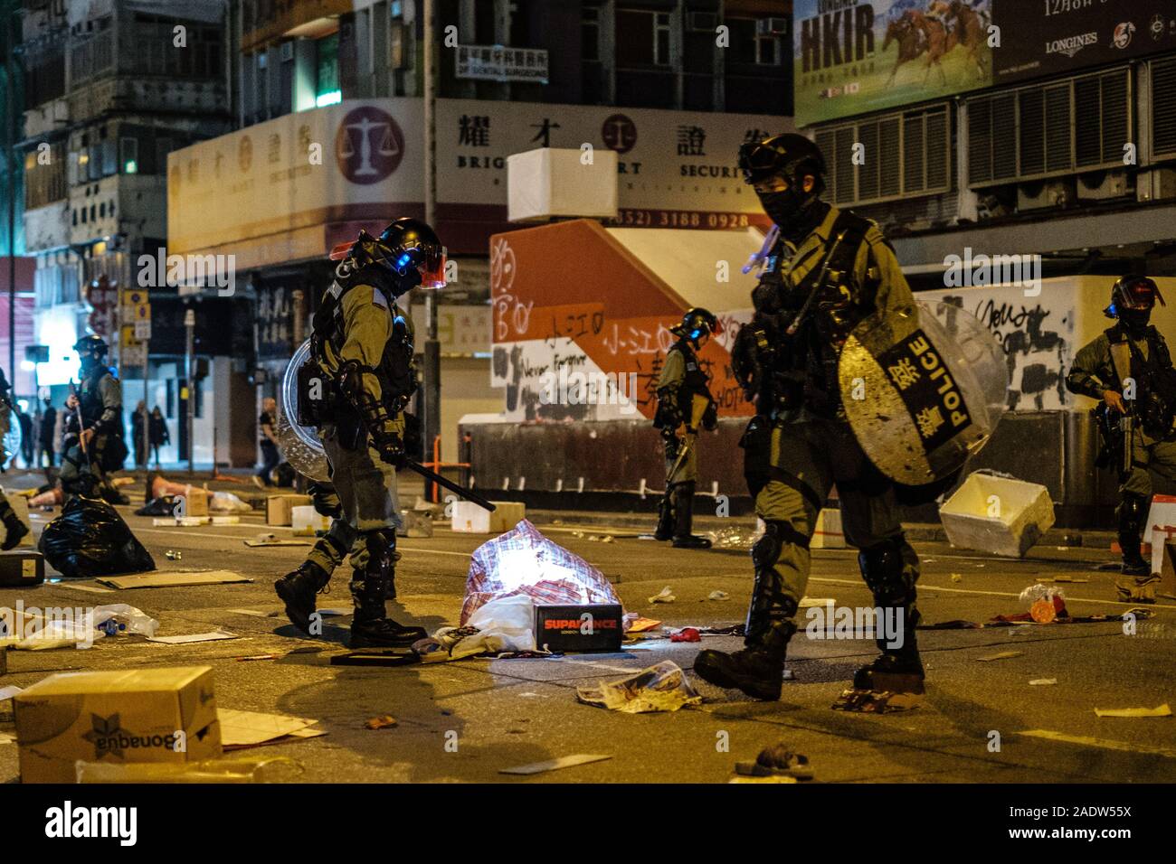 HongKong - December 01, 2019: Riot Police cleaning streets during the ...