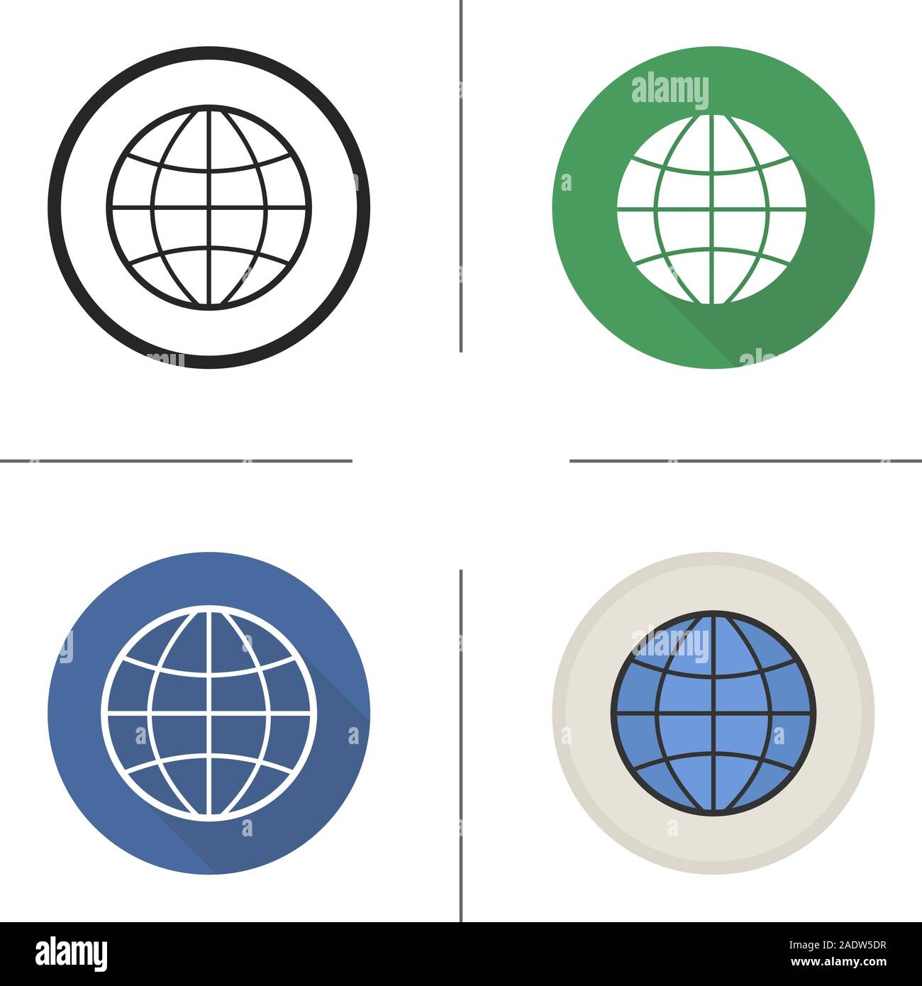 Globe icon. Flat design, linear and color styles. Earth spherical model ...
