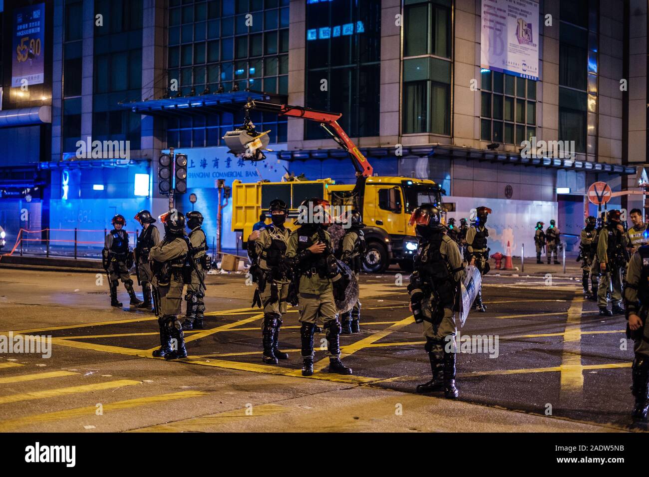 HongKong - December 01, 2019: Riot Police cleaning streets during the ...