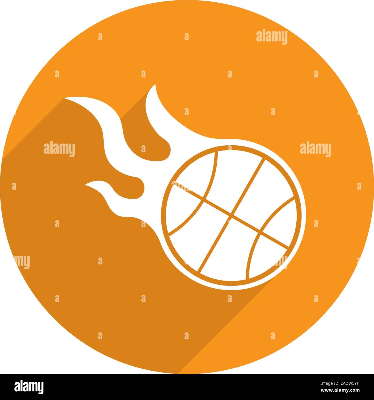 Burning basketball ball. Flat design long shadow icon. Vector ...