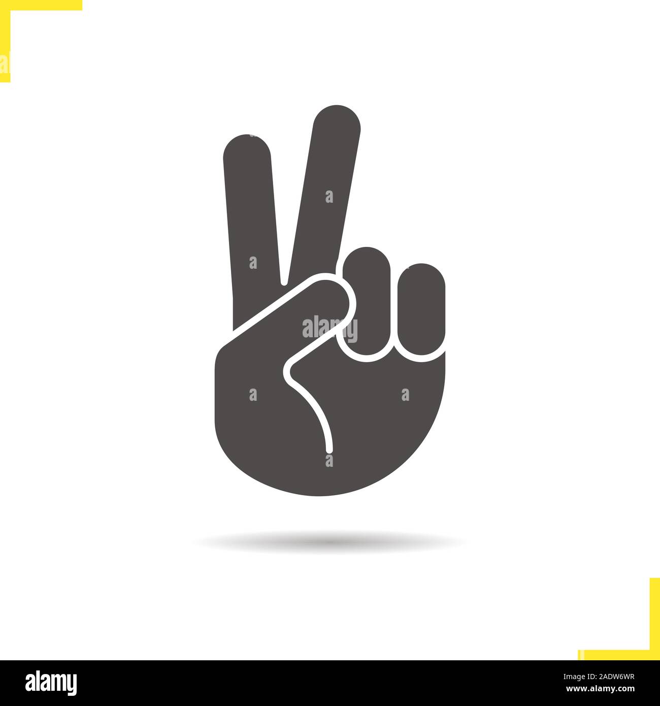 Peace hand gesture icon. Drop shadow victory silhouette symbol. Two ...