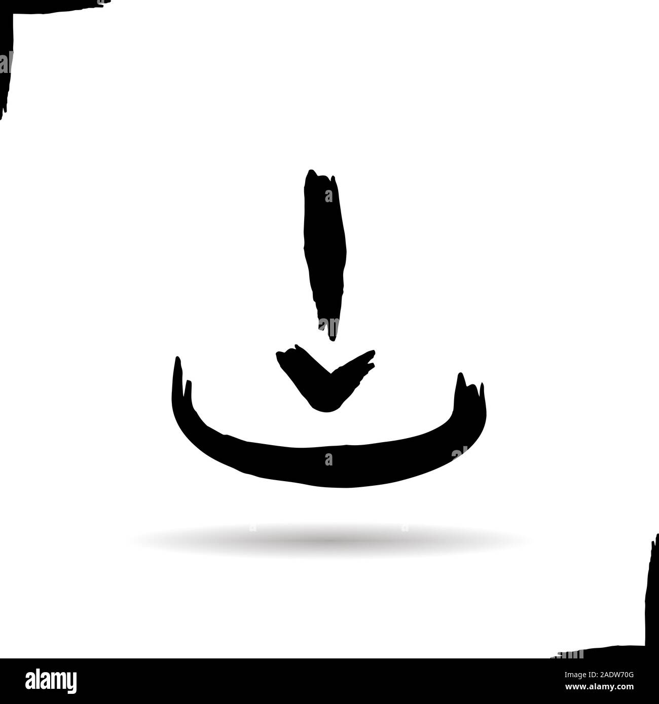 Download arrow icon. Drop shadow down symbol. Ink brush stroke. Vector ...
