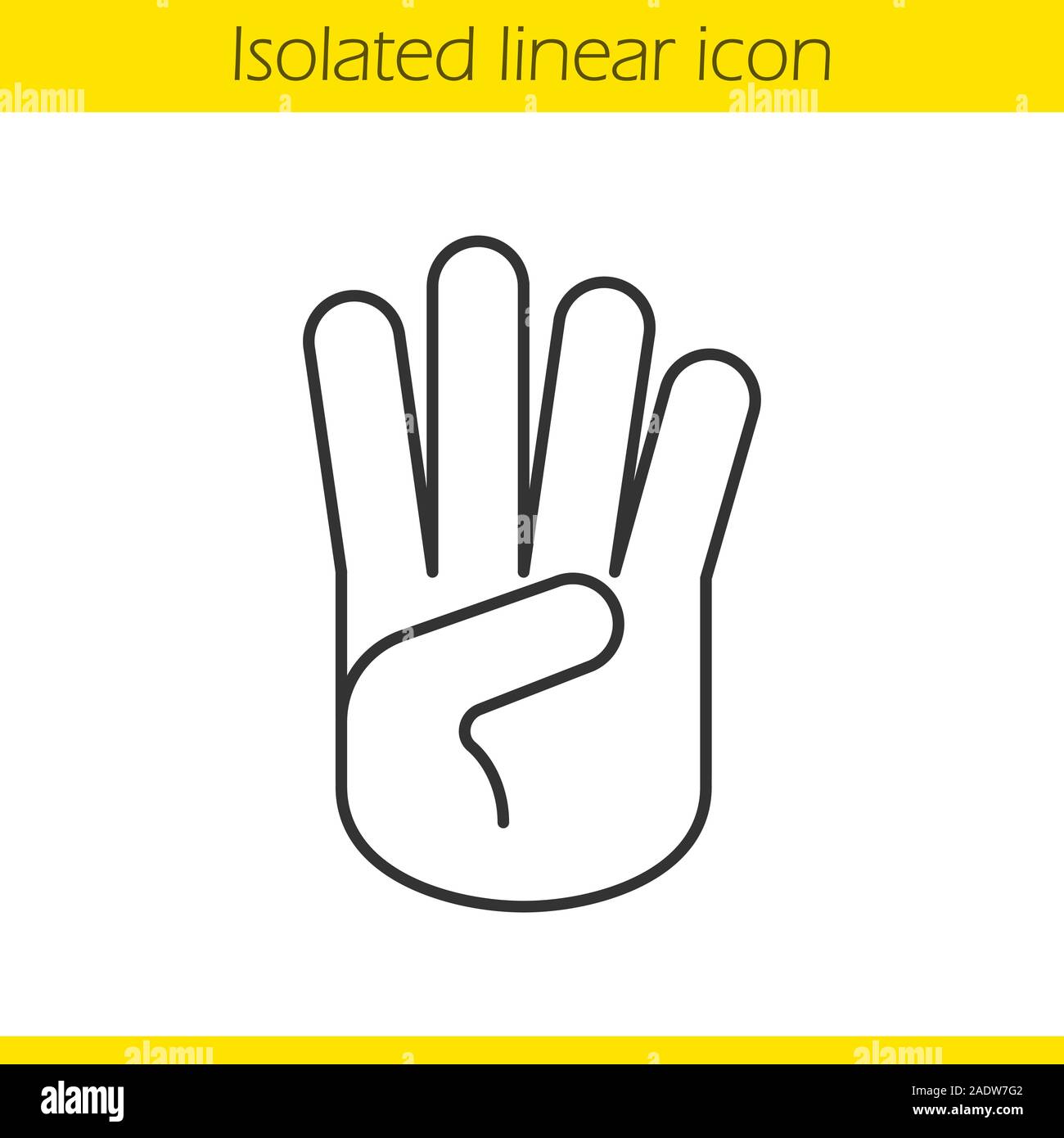 Four fingers hand gesture linear icon. Thin line illustration. Contour symbol. Vector isolated ...