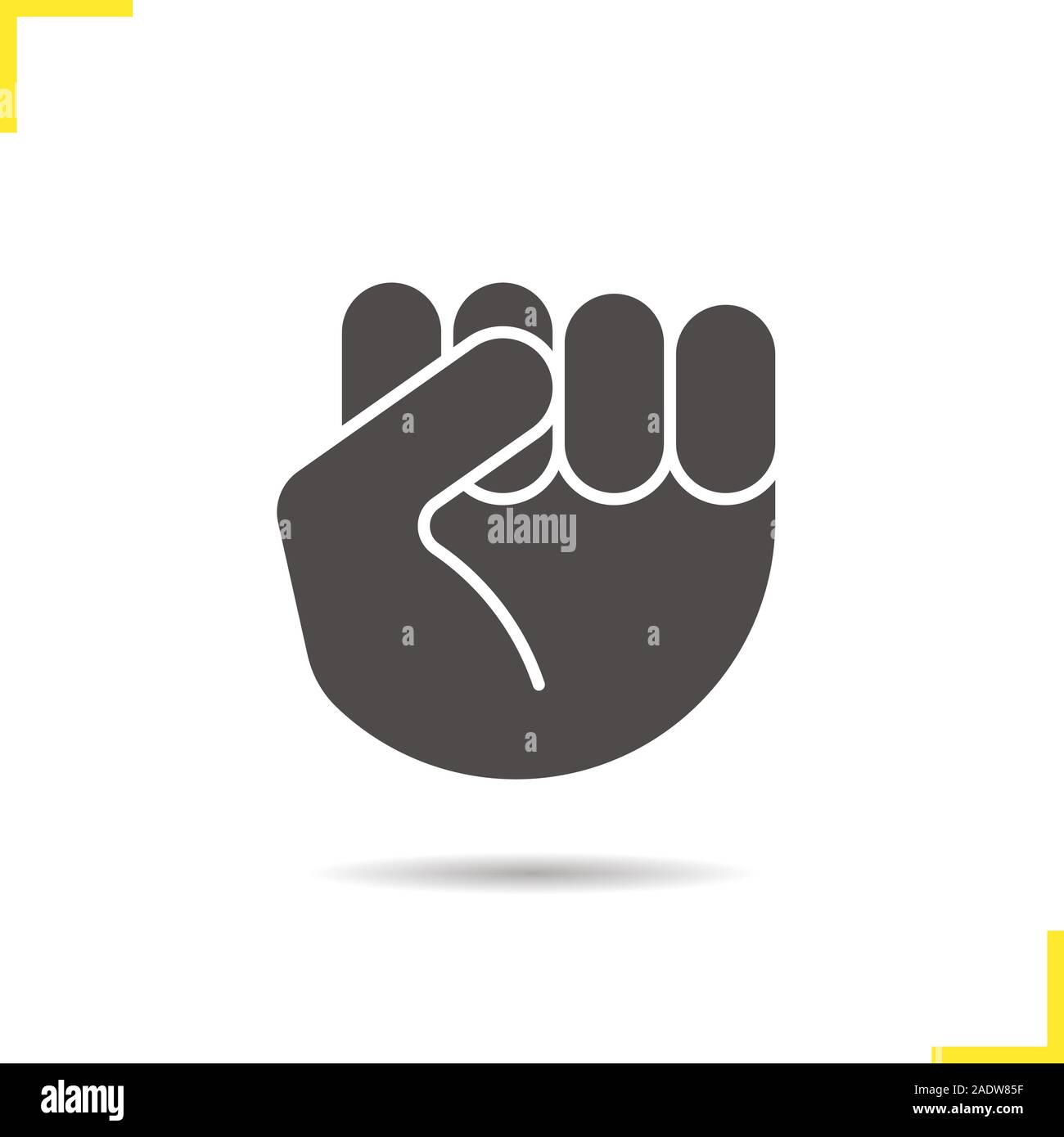 Squeezed fist glyph icon. Drop shadow silhouette symbol. Clenched hand ...