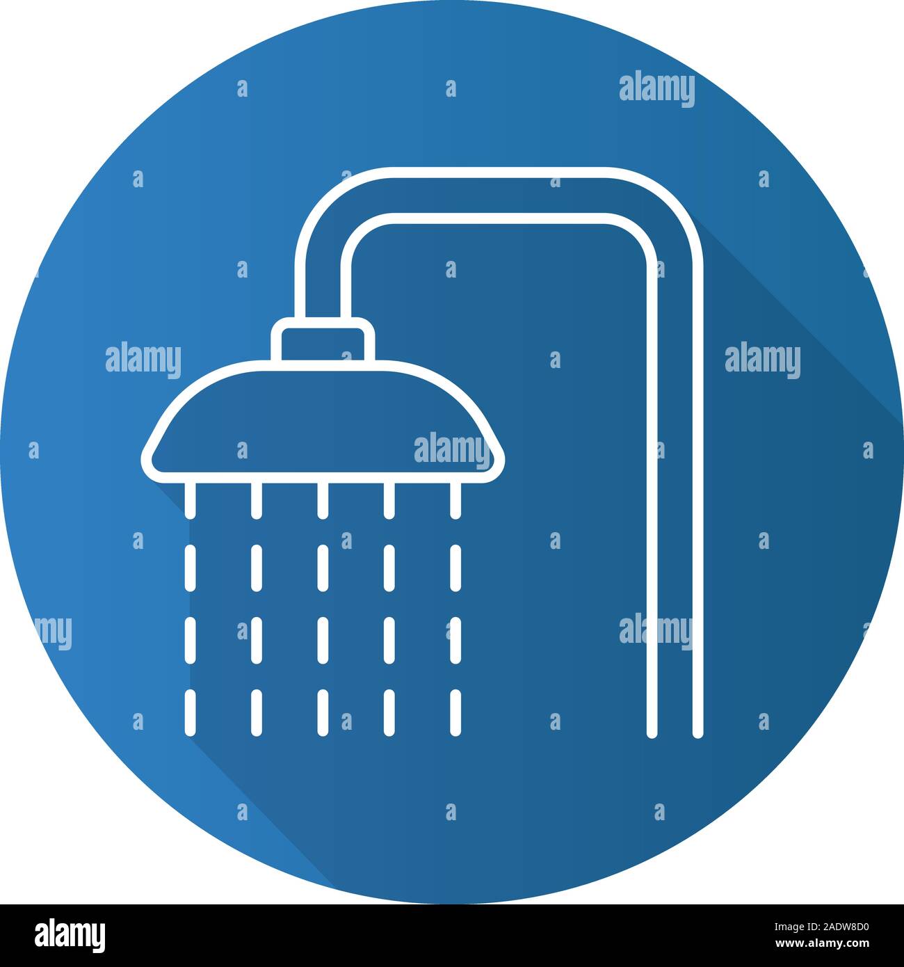 Shower flat linear long shadow icon. Shower faucet with flowing water ...