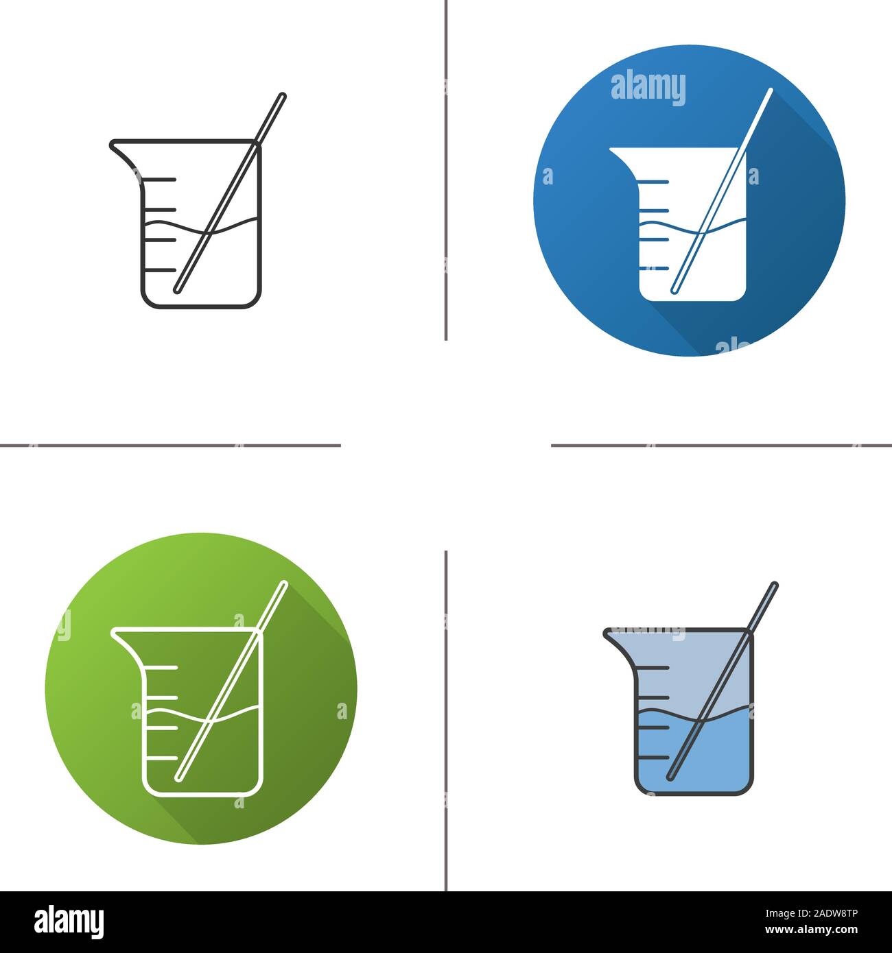 Beaker with rod and liquid icon. Flat design, linear and color styles ...