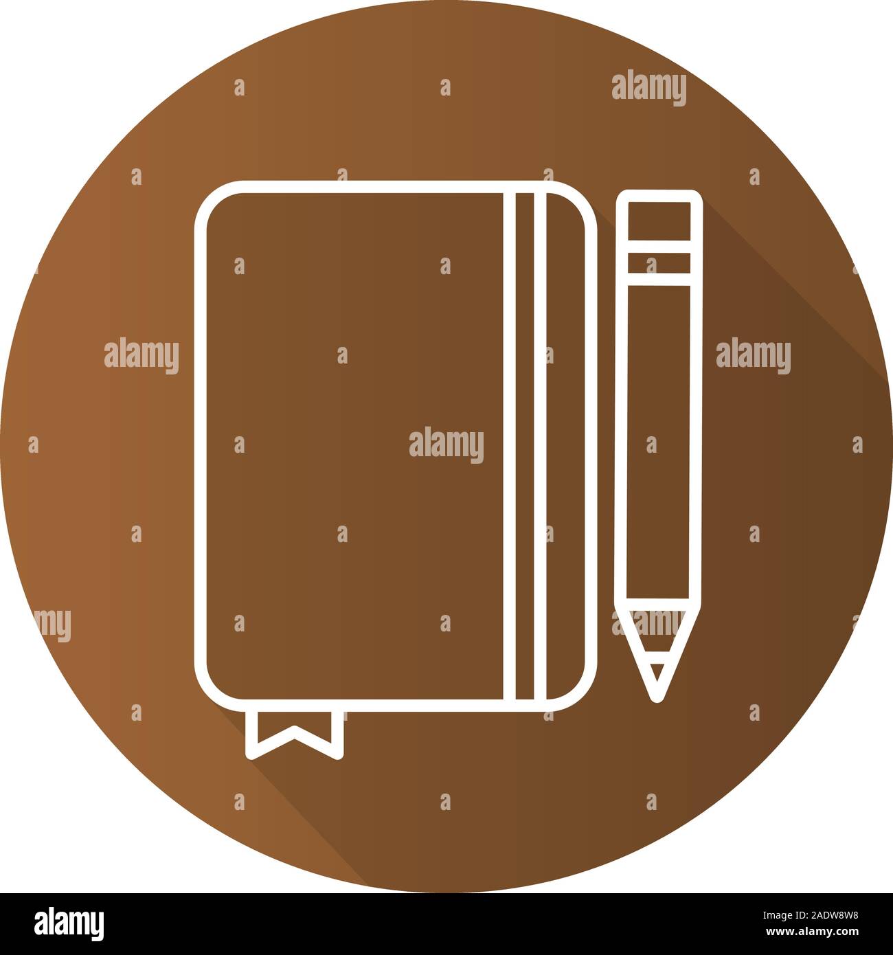 Diary notebook with pencil. Flat linear long shadow icon. Notepad with ...