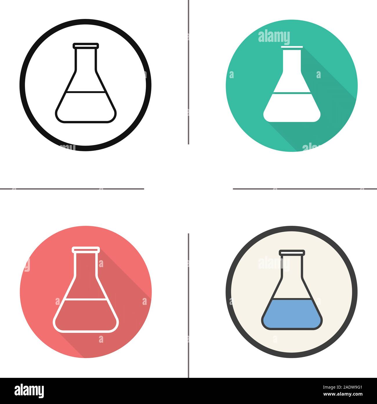 Laboratory flask icon. Flat design, linear and color styles. Science ...