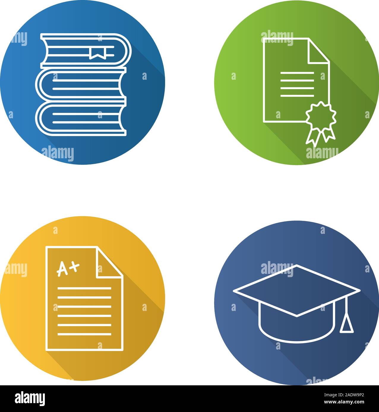 High education flat linear long shadow icons set. Student's graduation ...