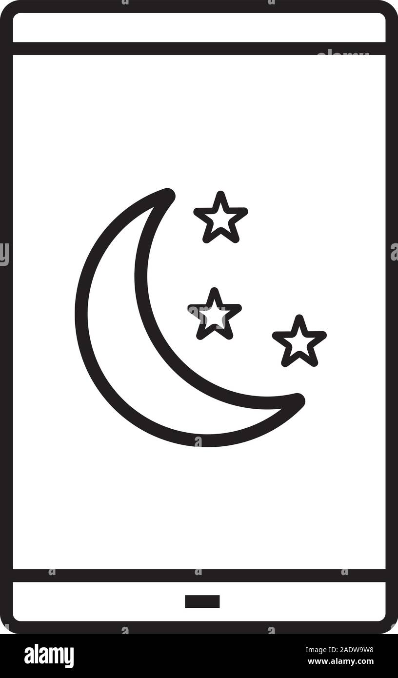 Smartphone night mode linear icon. Thin line illustration. Smart phone ...