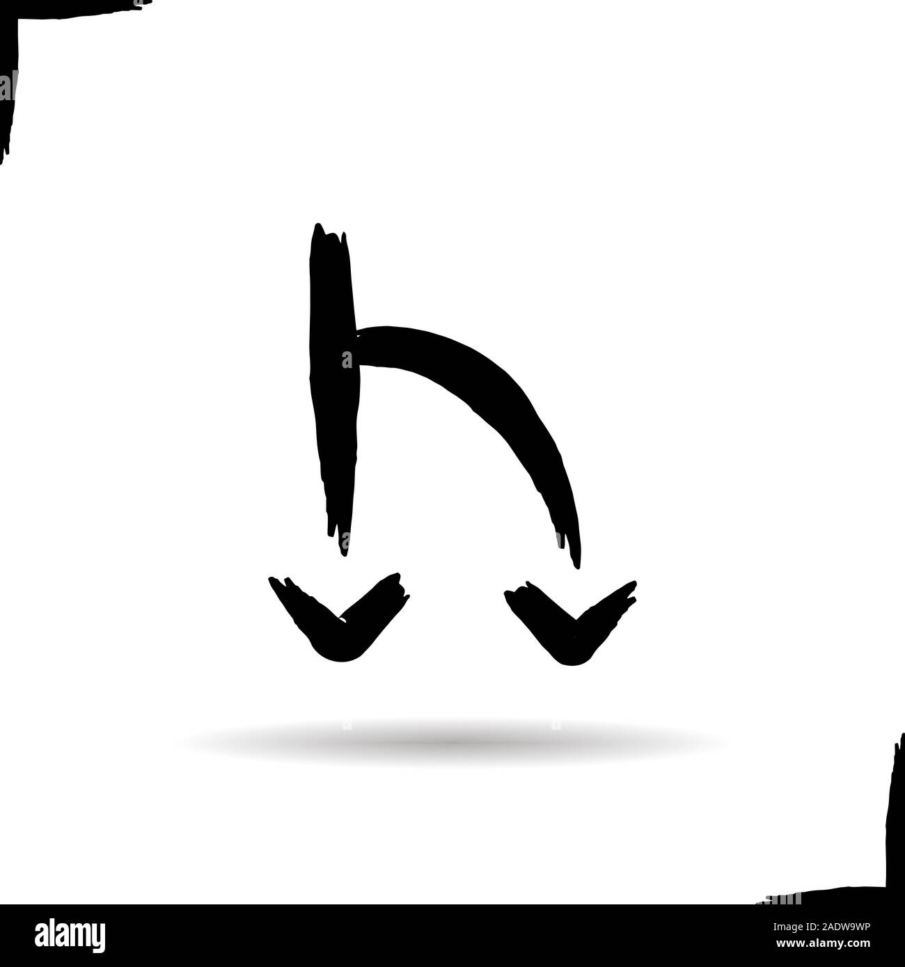 Road fork icon. Drop shadow symbol. Two arrows. Ink brush stroke ...