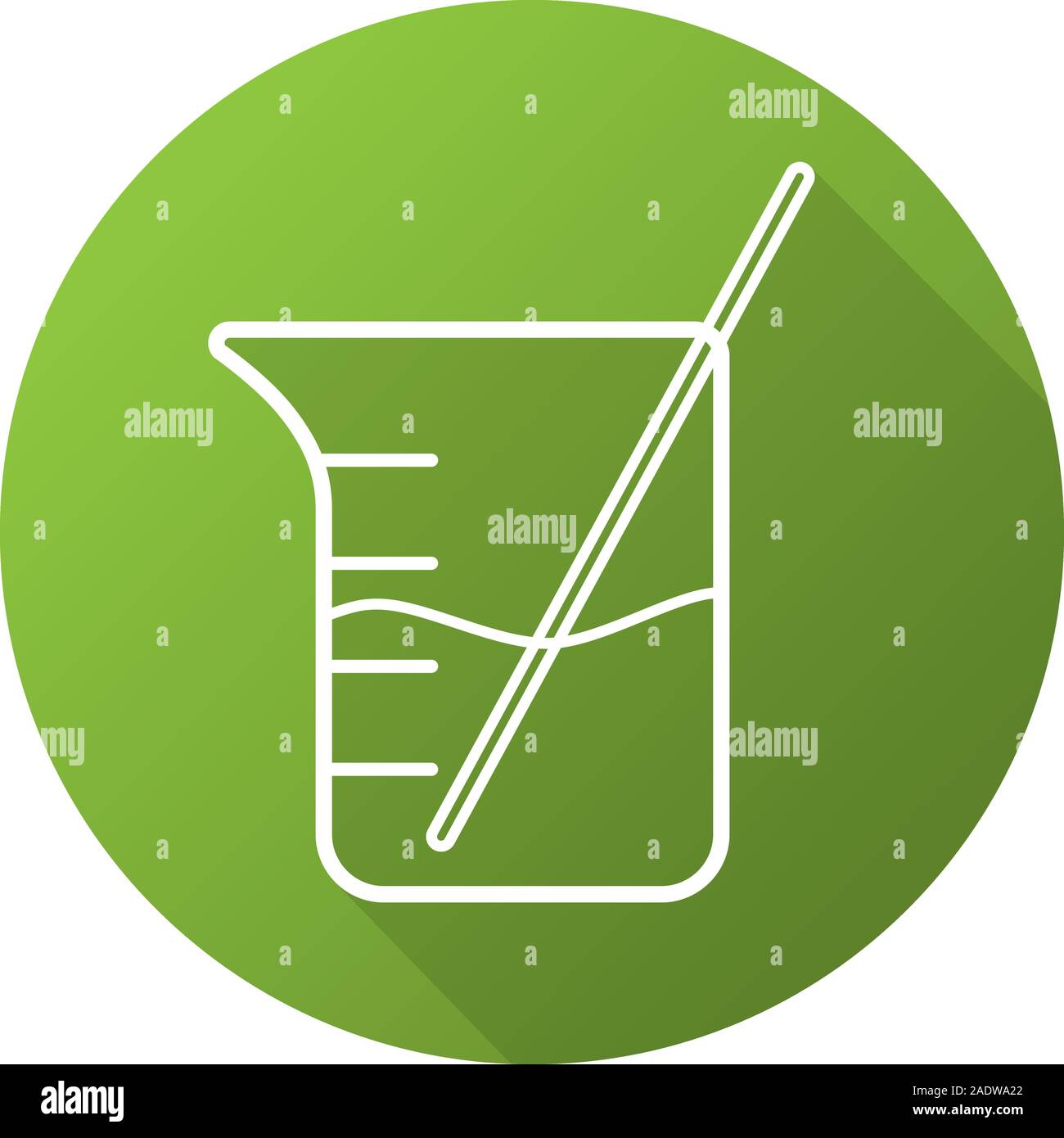 Beaker with rod and liquid. Flat linear long shadow icon. Chemistry ...