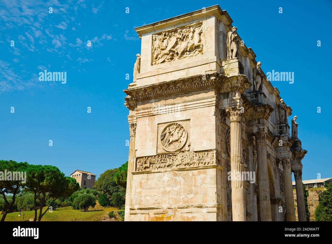 Side view of Arch of Constantine, triumphal arch in Rome, Italy Stock ...