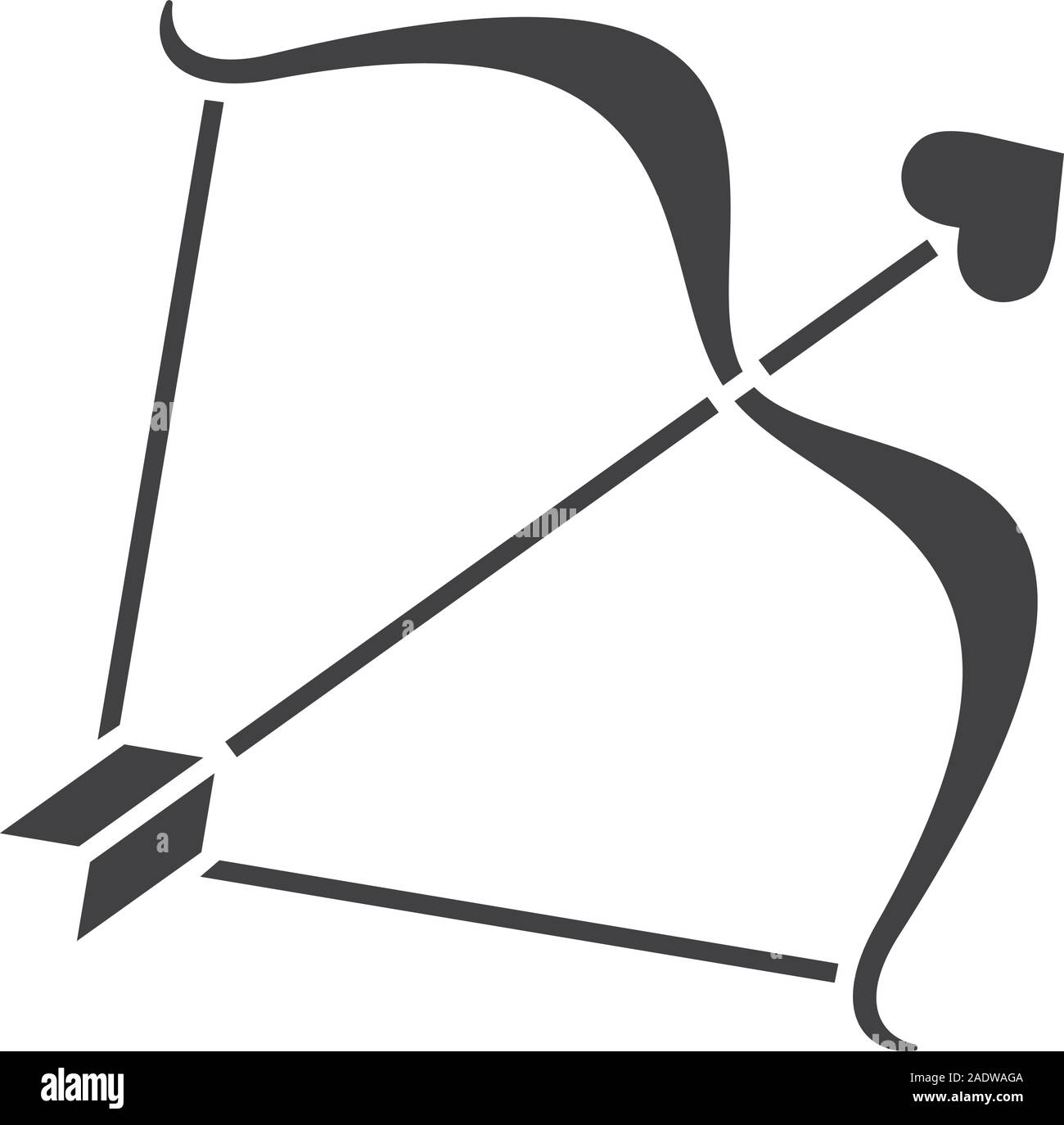 Cupid's bow and arrow glyph icon. Silhouette symbol. Negative space ...