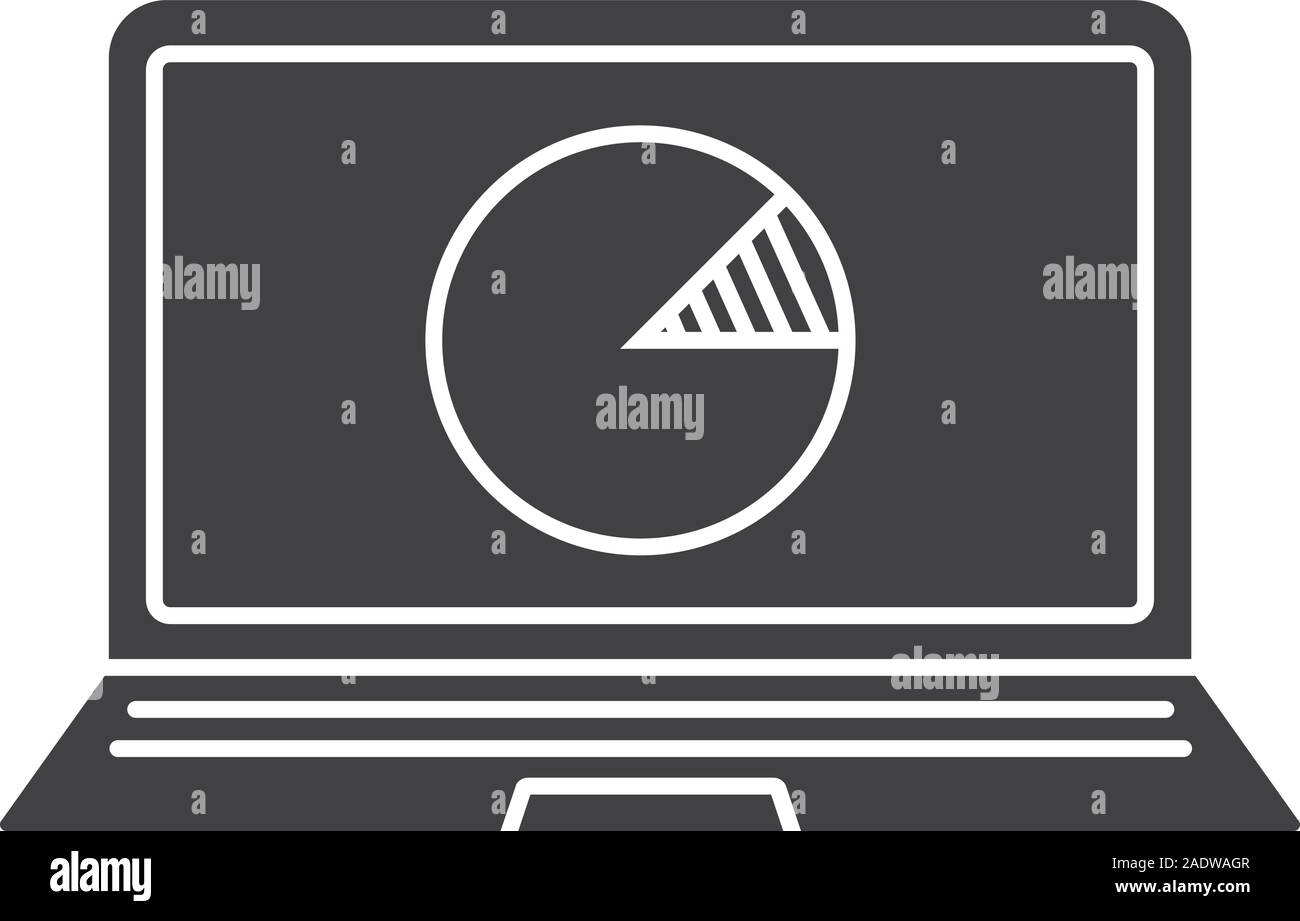 Laptop statistics icon. Silhouette symbol. Laptop with diagram ...