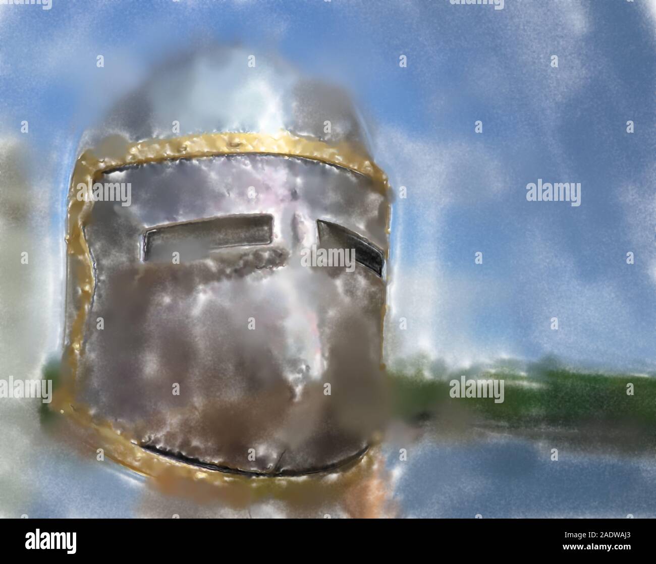 watercolor illustration: Medieval iron mask of a european knight ...