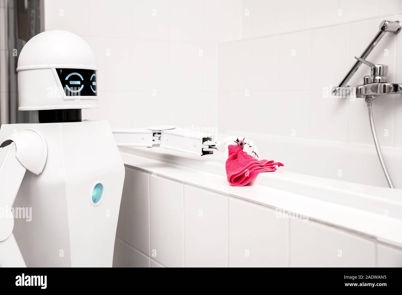 autonomous service robot is cleaning the bathtub in the bathroom Stock ...