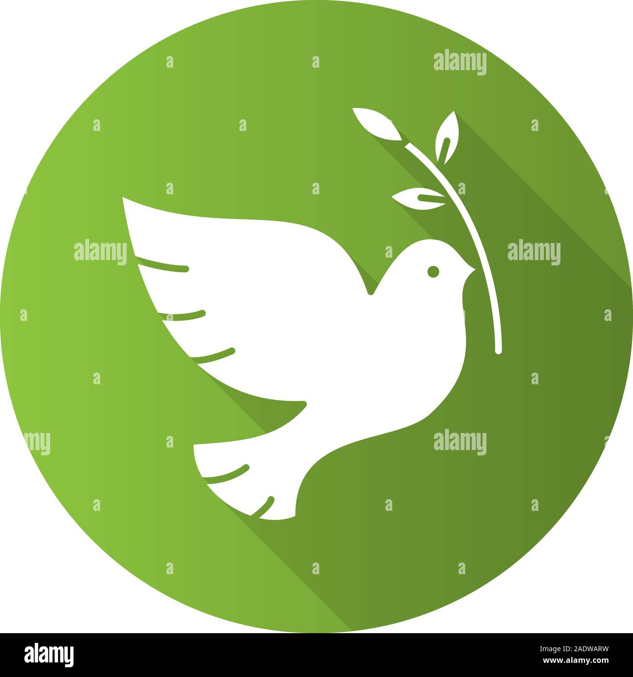 Dove with olive branch. Flat design long shadow icon. Peace Day sign ...