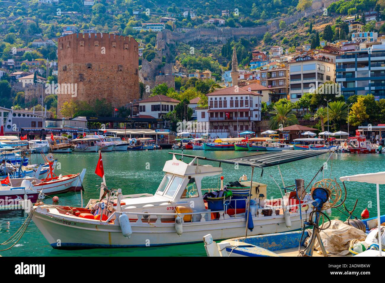 Alanya Harbour and The Red Tower, Alanya, Turkey Stock Photo - Alamy