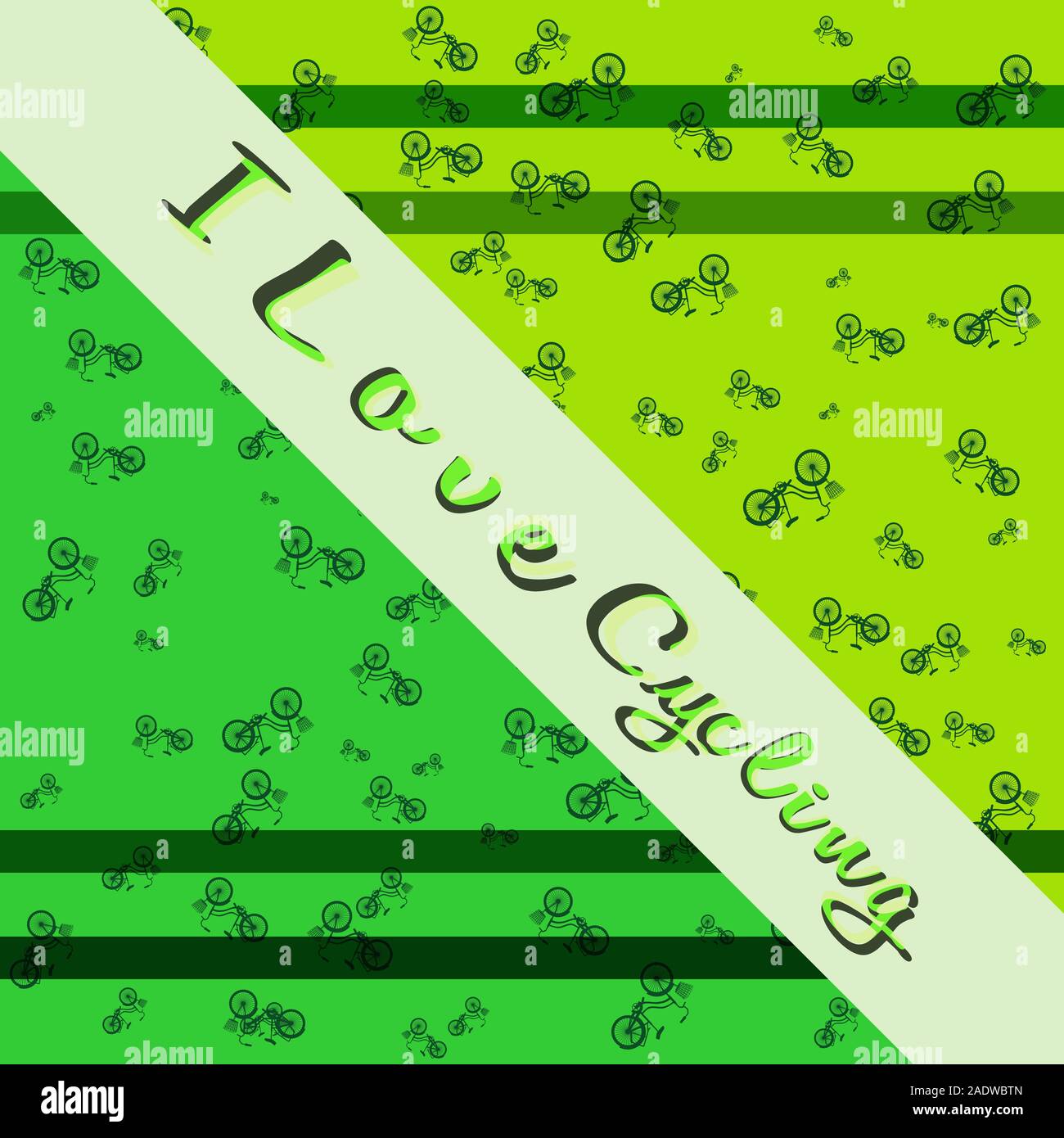 Inscription - I Love Cycling on a green background with bikes. Creative ...