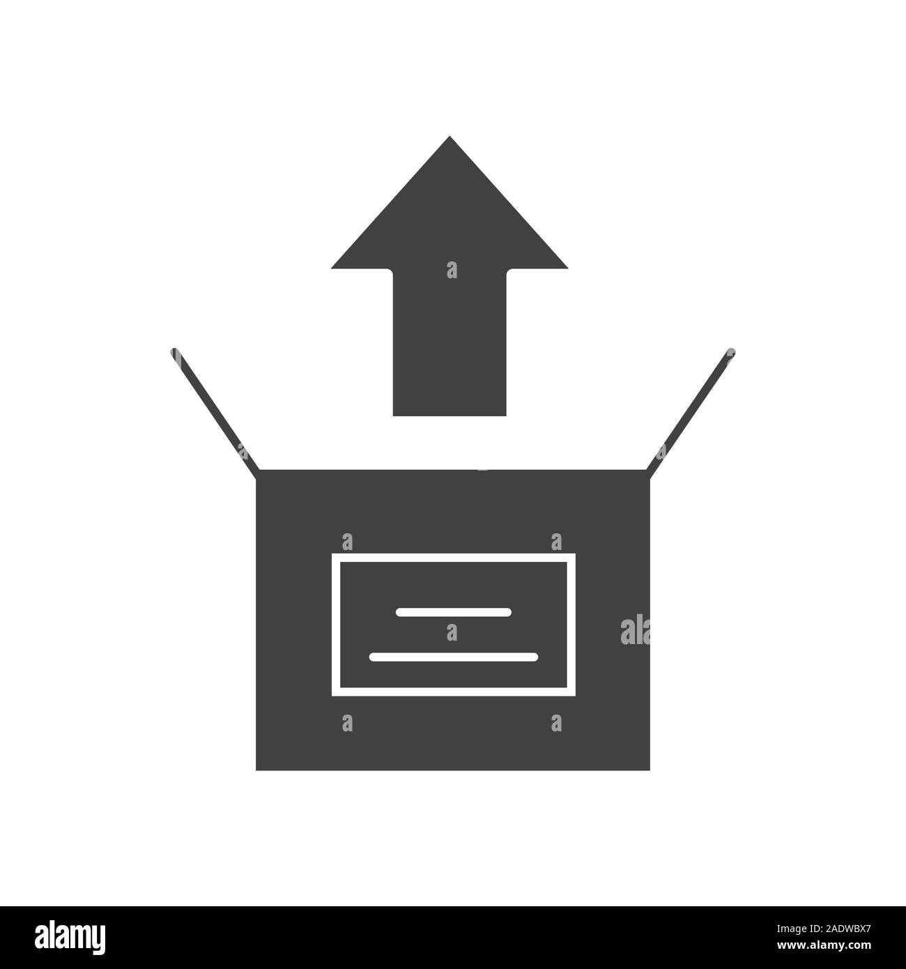 Unboxing glyph icon. Silhouette symbol. Box unpacking. Negative space ...