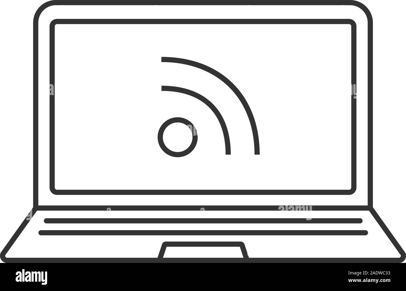 Laptop rss feed linear icon. Thin line illustration. Contour symbol ...