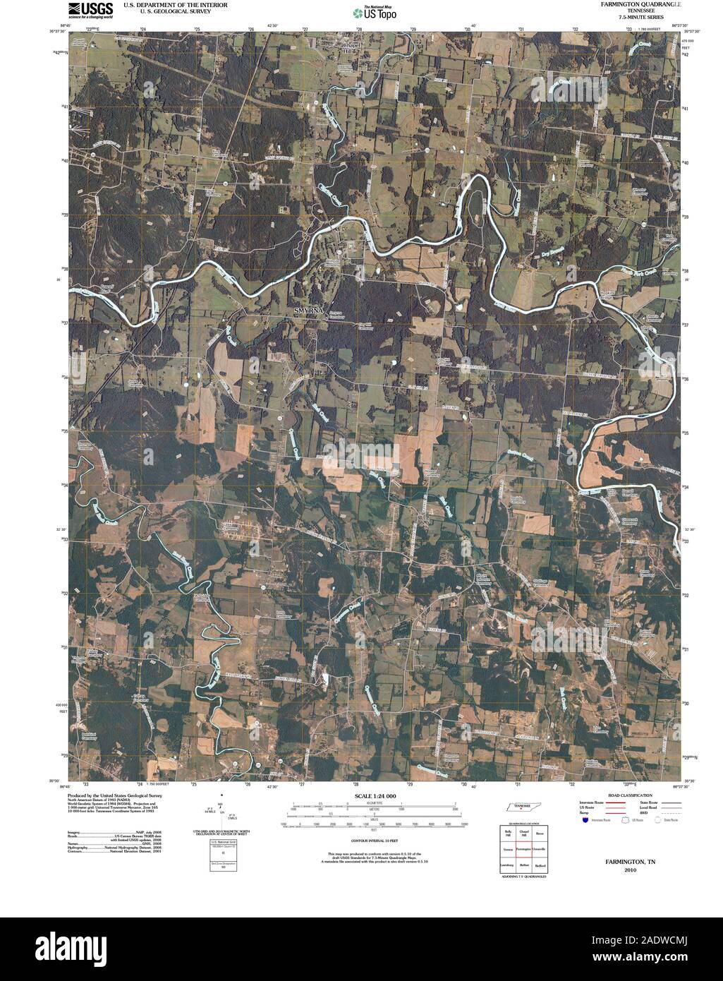 USGS TOPO Map Tennessee TN Farmington 20100427 TM Restoration Stock ...