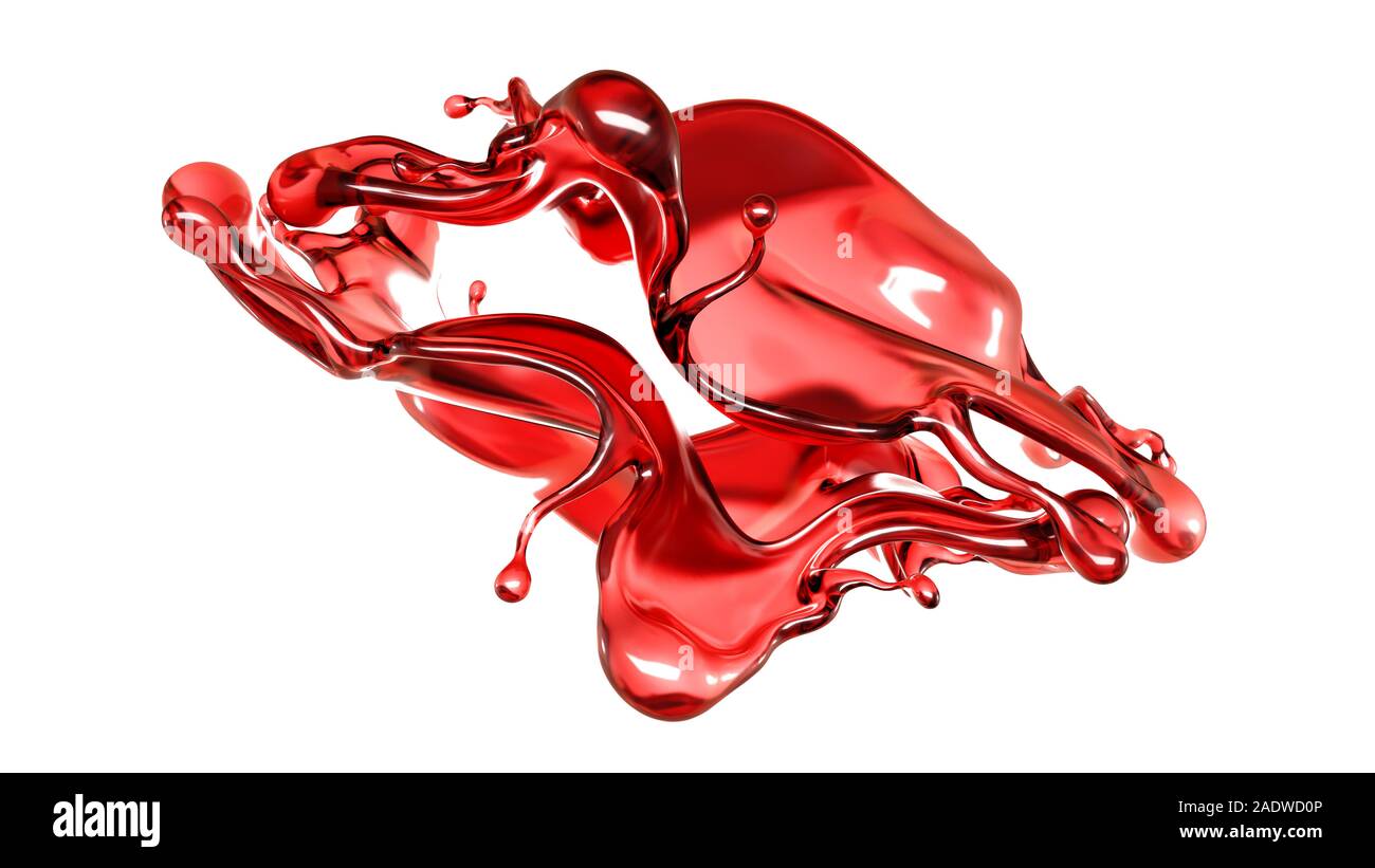 A splash of a transparent red liquid on a white background. 3d ...