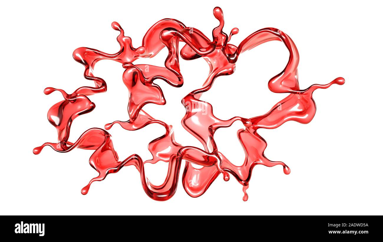 A splash of a transparent red liquid on a white background. 3d ...