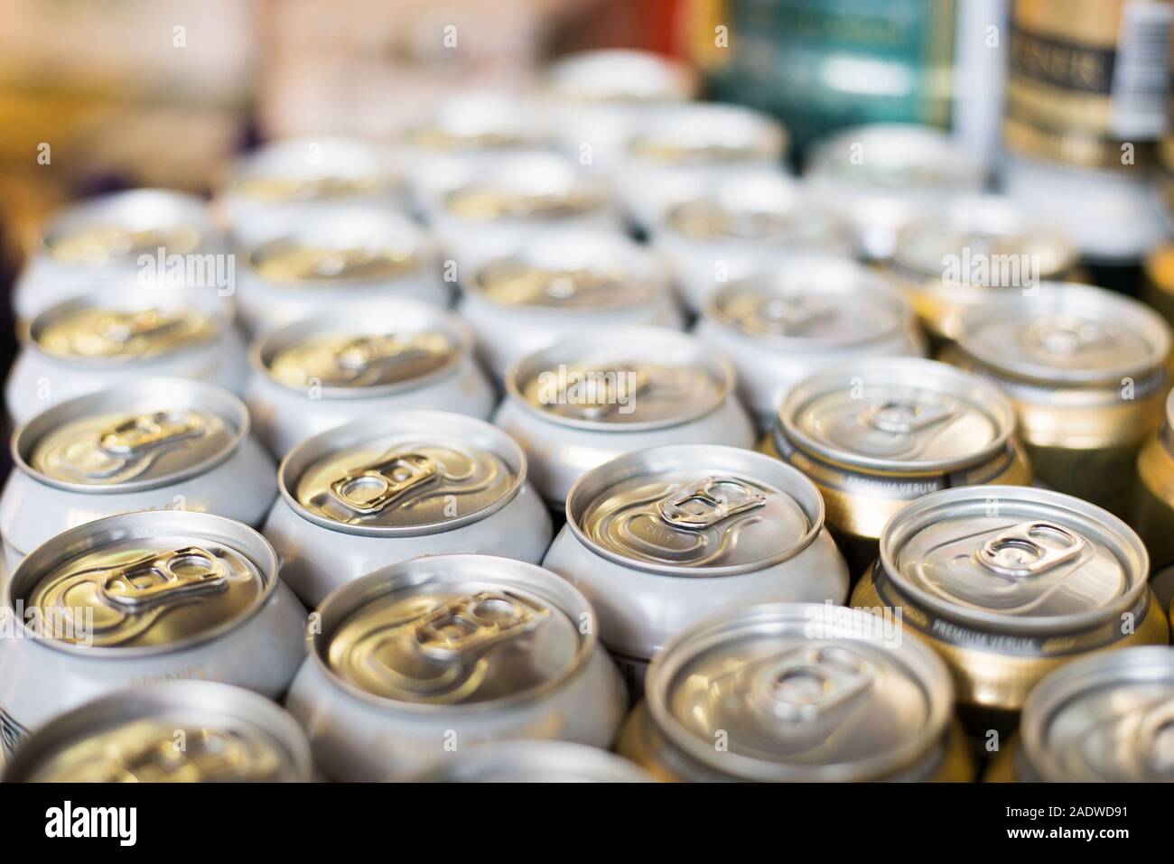 Top part of beer cans, close up view Stock Photo - Alamy