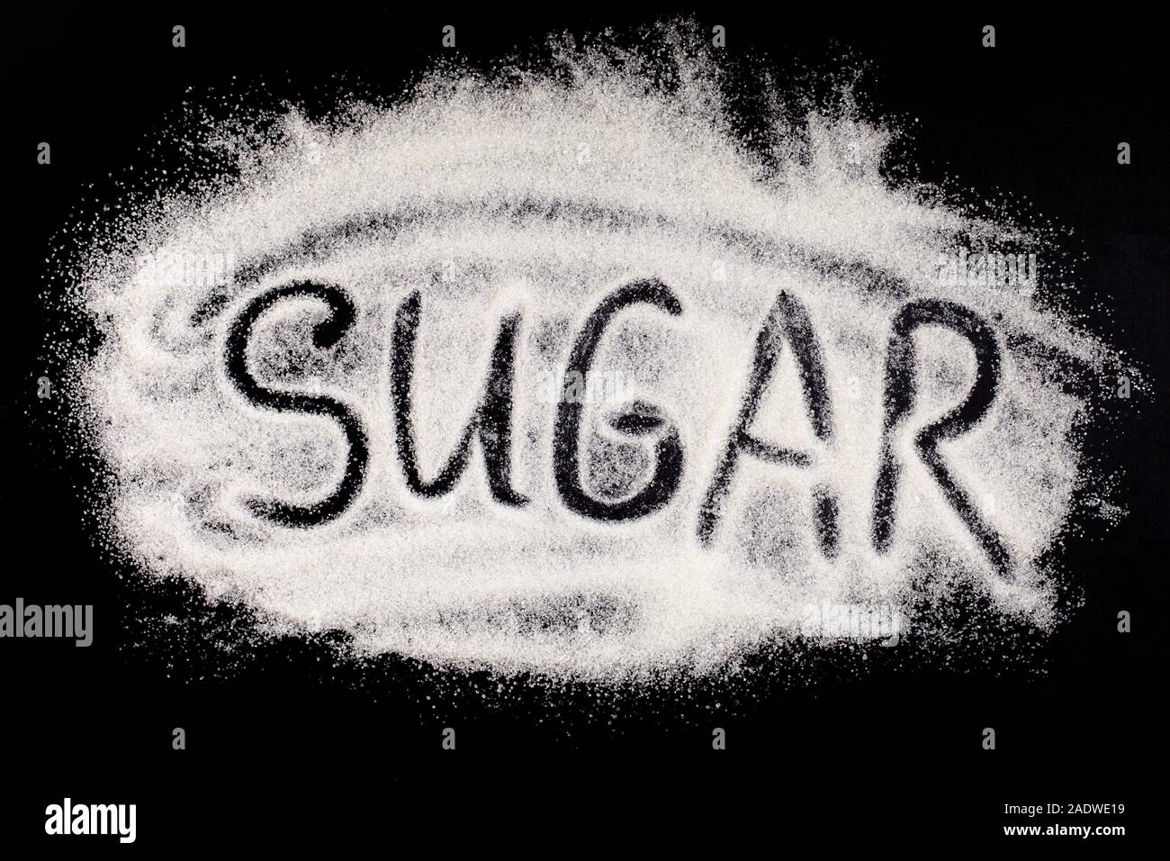 Word sugar, hand lettering on black background. The text is written on ...
