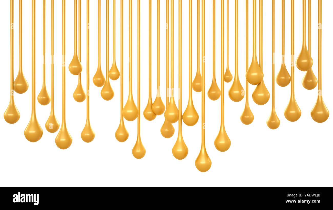 Flowing drops, isolated white background. 3d rendering, 3d illustration ...