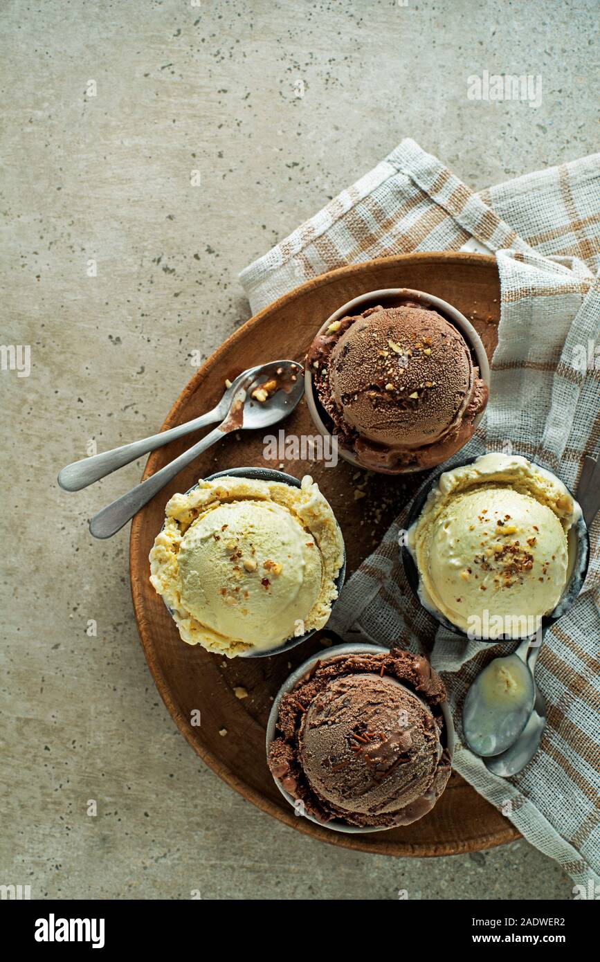 Set of ice cream scoops with chocolate and vanilla flavours Stock Photo ...