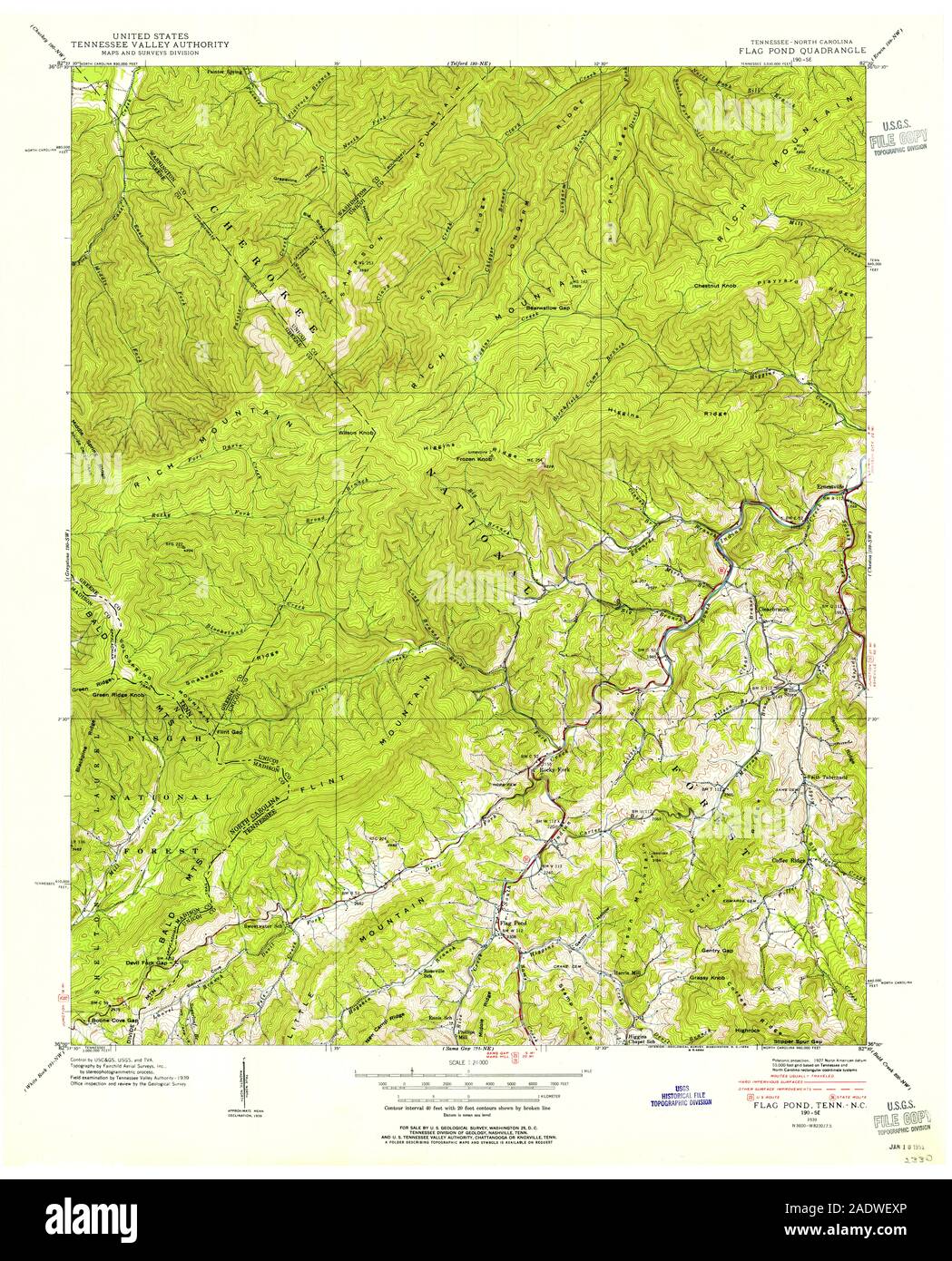 USGS TOPO Map Tennessee TN Flag Pond 147594 1939 24000 Restoration ...