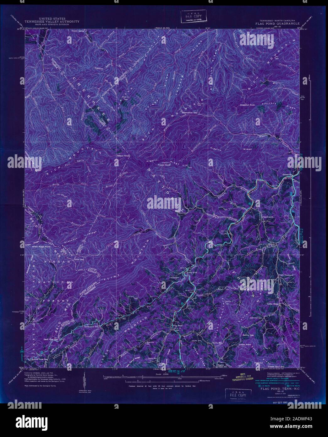 USGS TOPO Map Tennessee TN Flag Pond 147595 1939 24000 Inverted ...