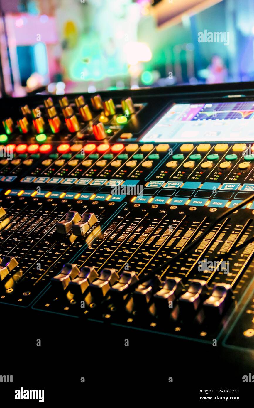 Closeup of an audio mixing control panel Stock Photo - Alamy