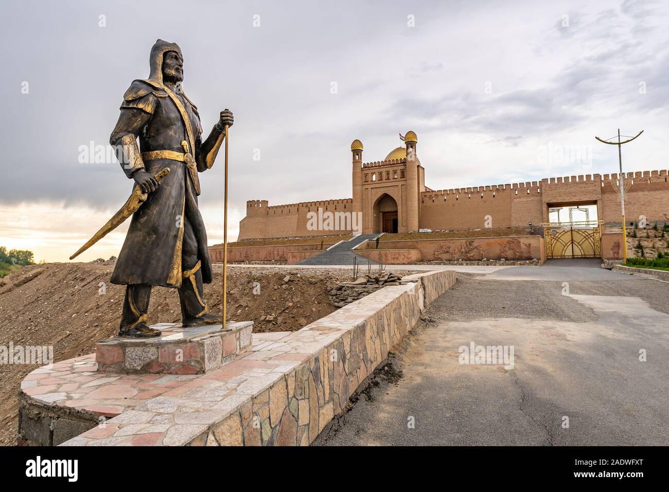 Istaravshan Kalai Mug Teppe Fortress View with Statue of a Warrior and ...