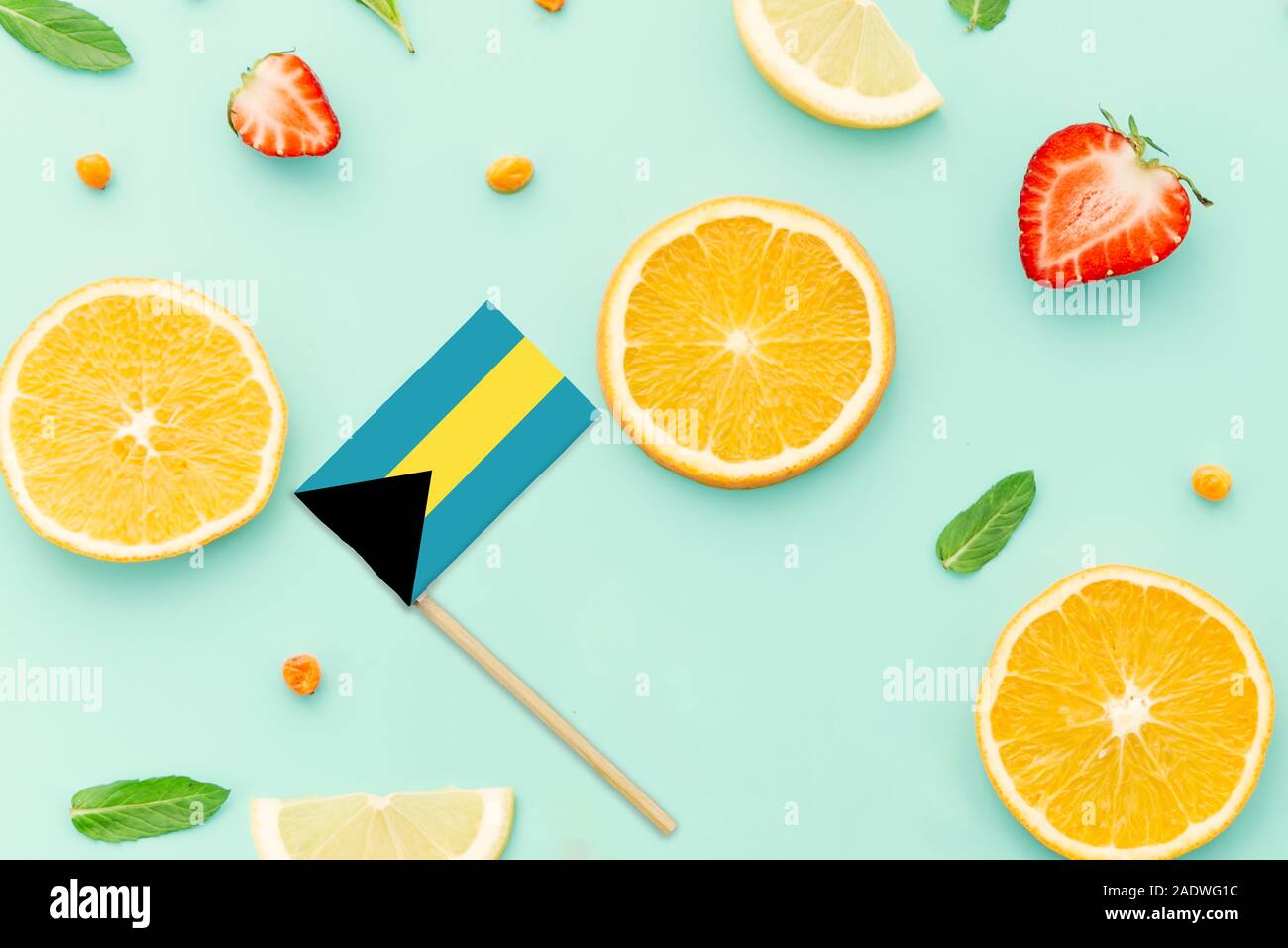 Bahamas Paper Stick Flag. National summer fruits concept, local food ...