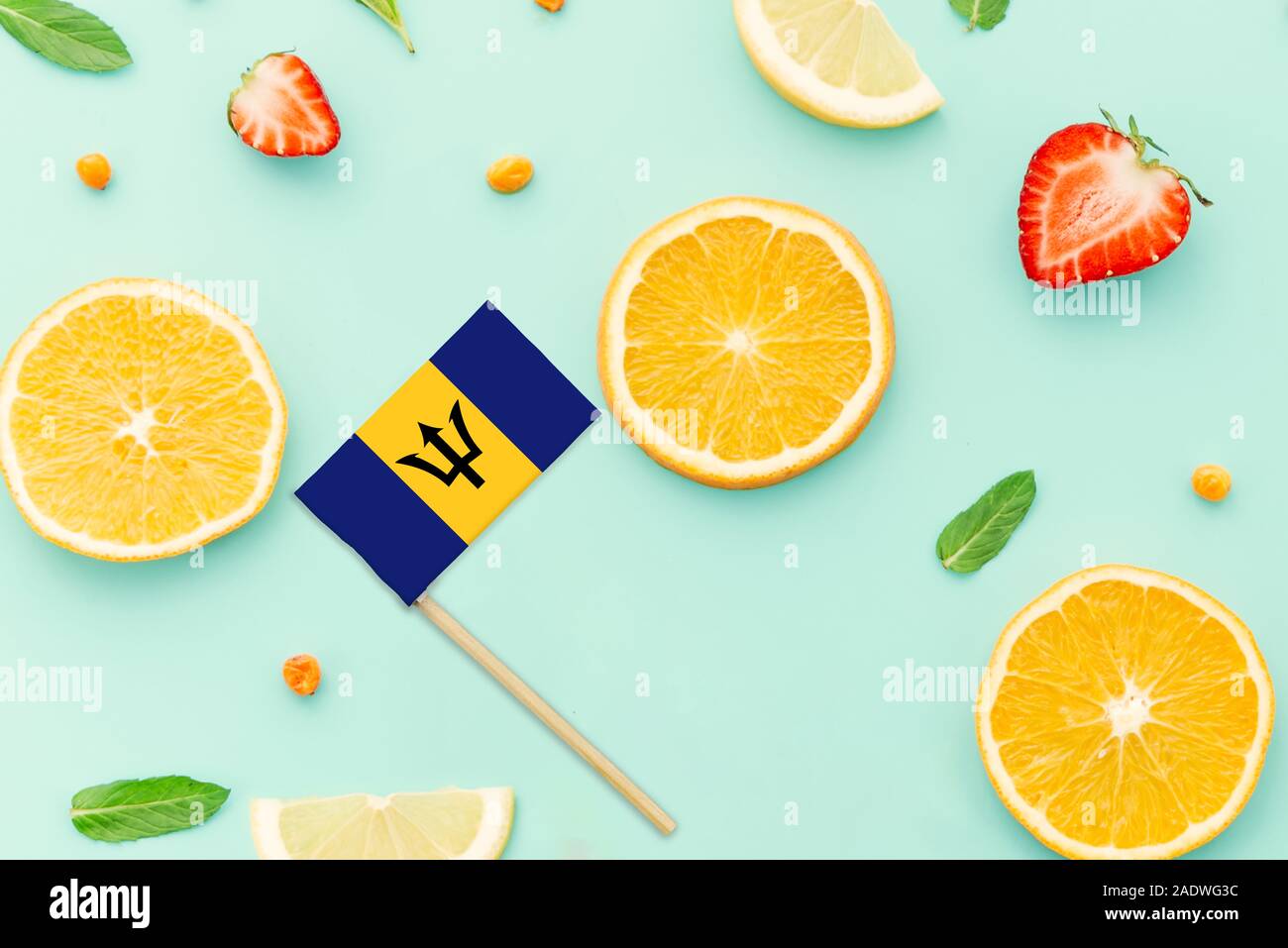 Barbados Paper Stick Flag. National summer fruits concept, local food ...