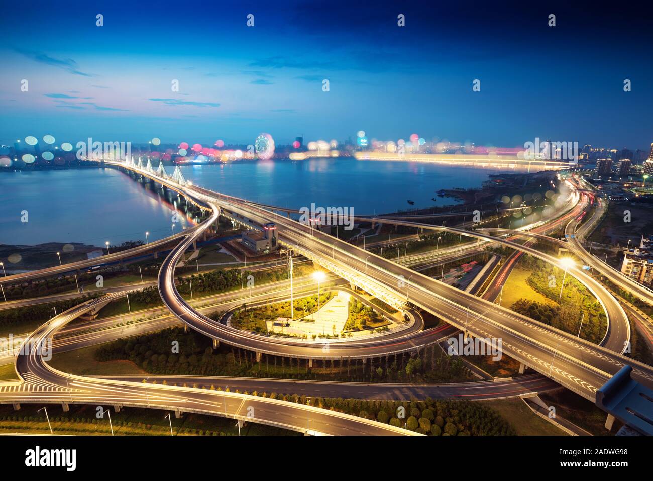 shanghai interchange overpass and elevated road in nightfall Stock ...