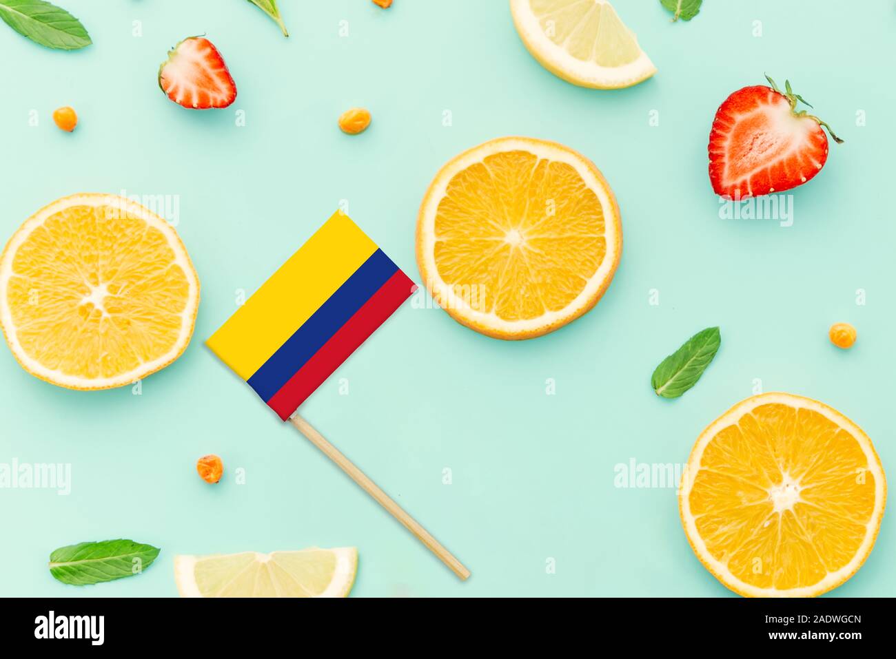 Colombia Paper Stick Flag. National summer fruits concept, local food ...