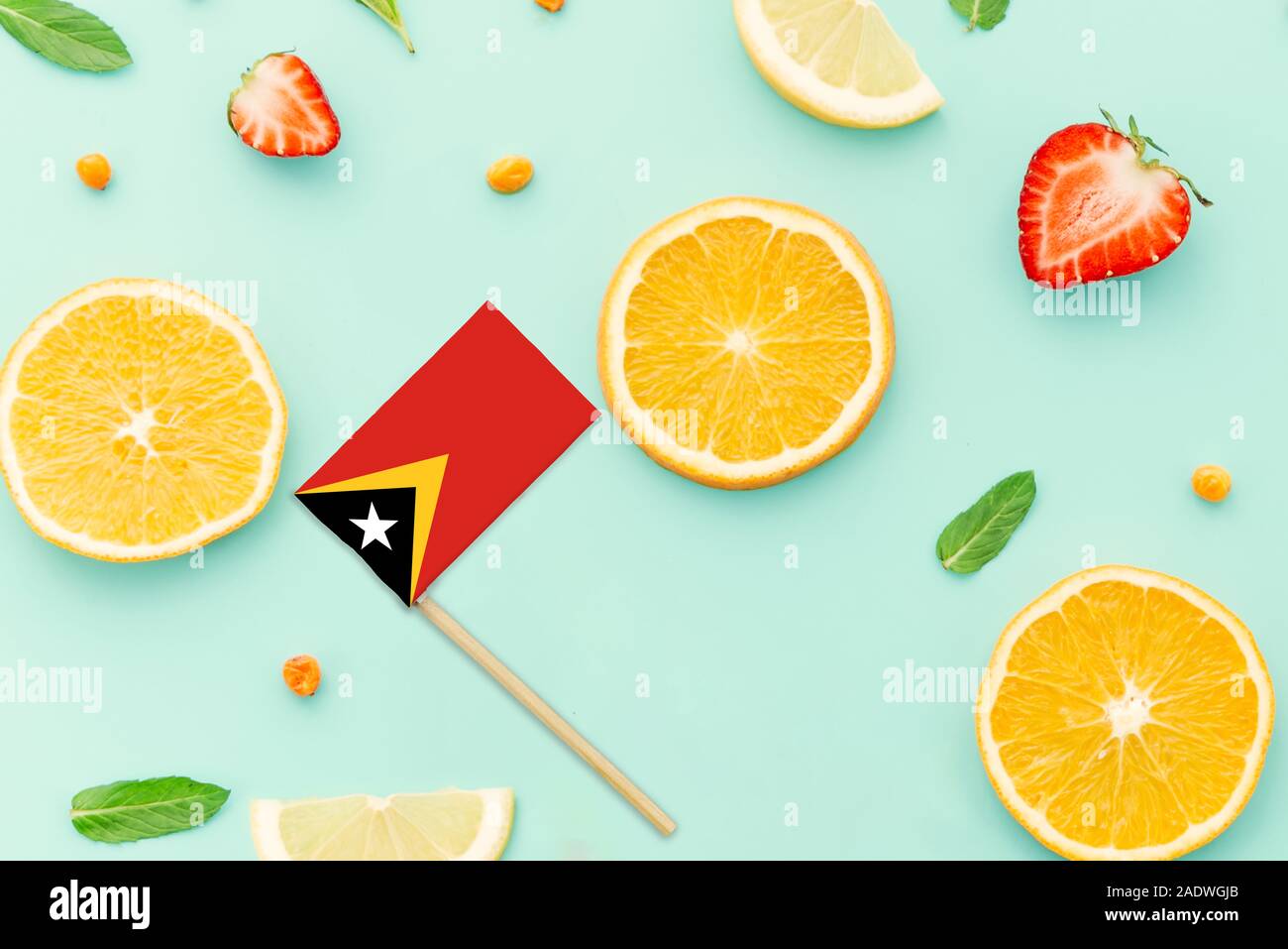 East Timor Paper Stick Flag. National summer fruits concept, local food ...