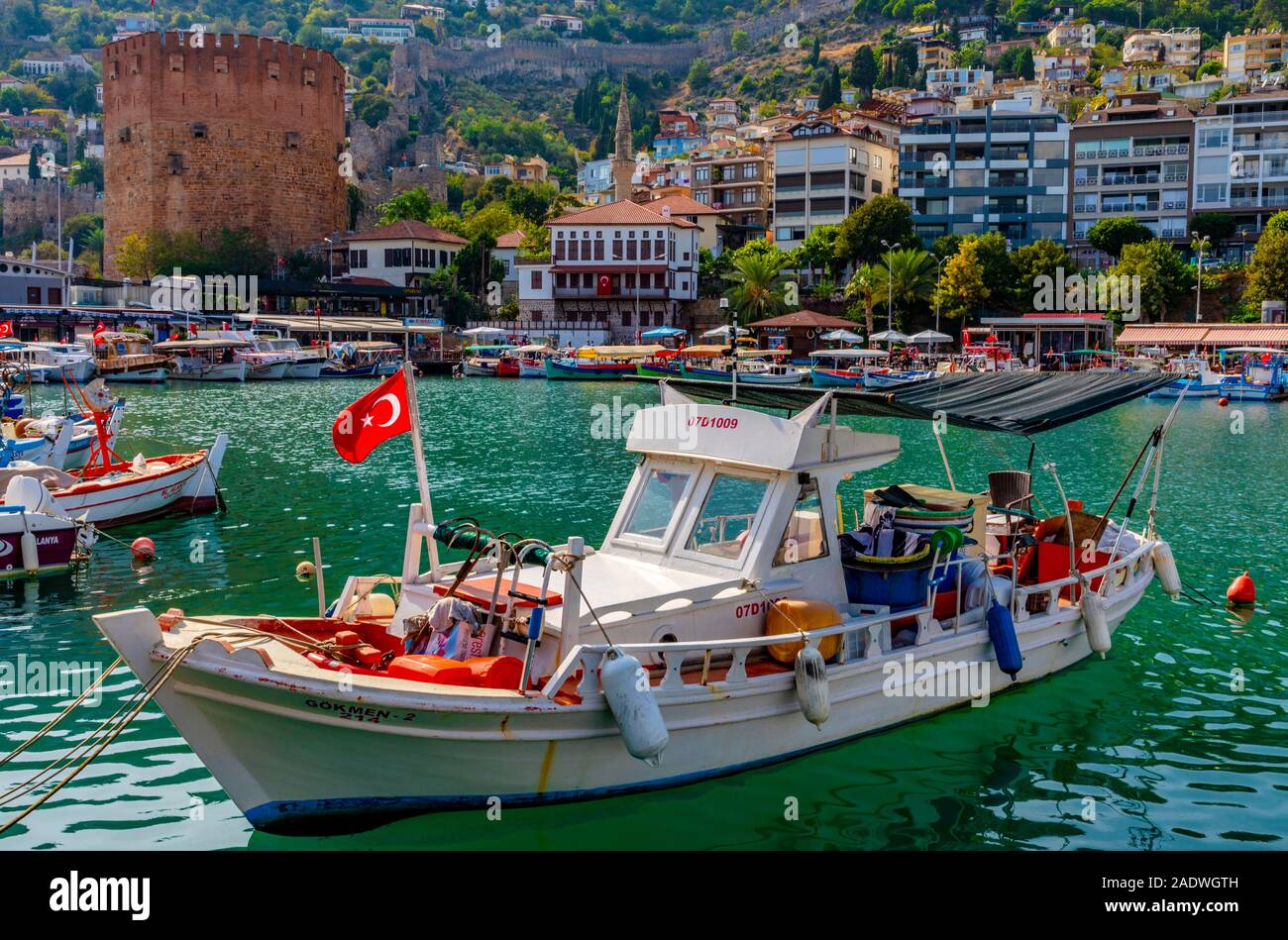 Alanya Harbour and The Red Tower, Alanya, Turkey Stock Photo - Alamy