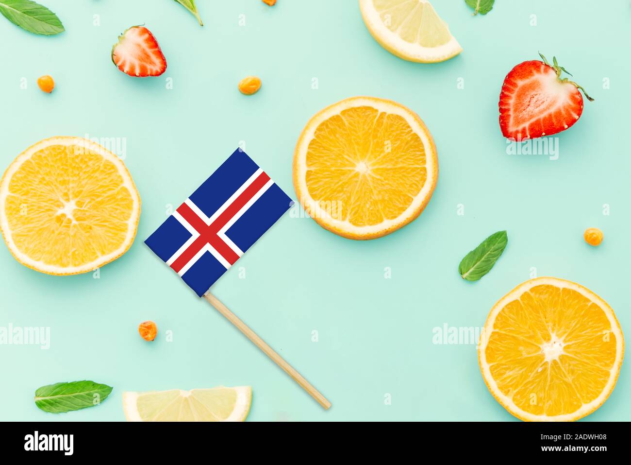 Iceland Paper Stick Flag. National summer fruits concept, local food ...