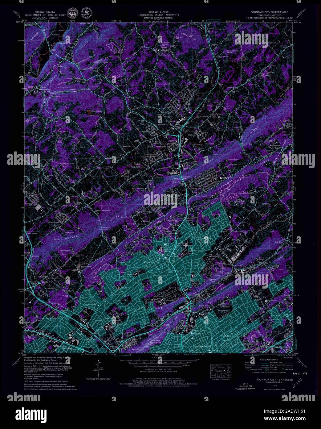 USGS TOPO Map Tennessee TN Fountain City 149847 1978 24000 Inverted ...