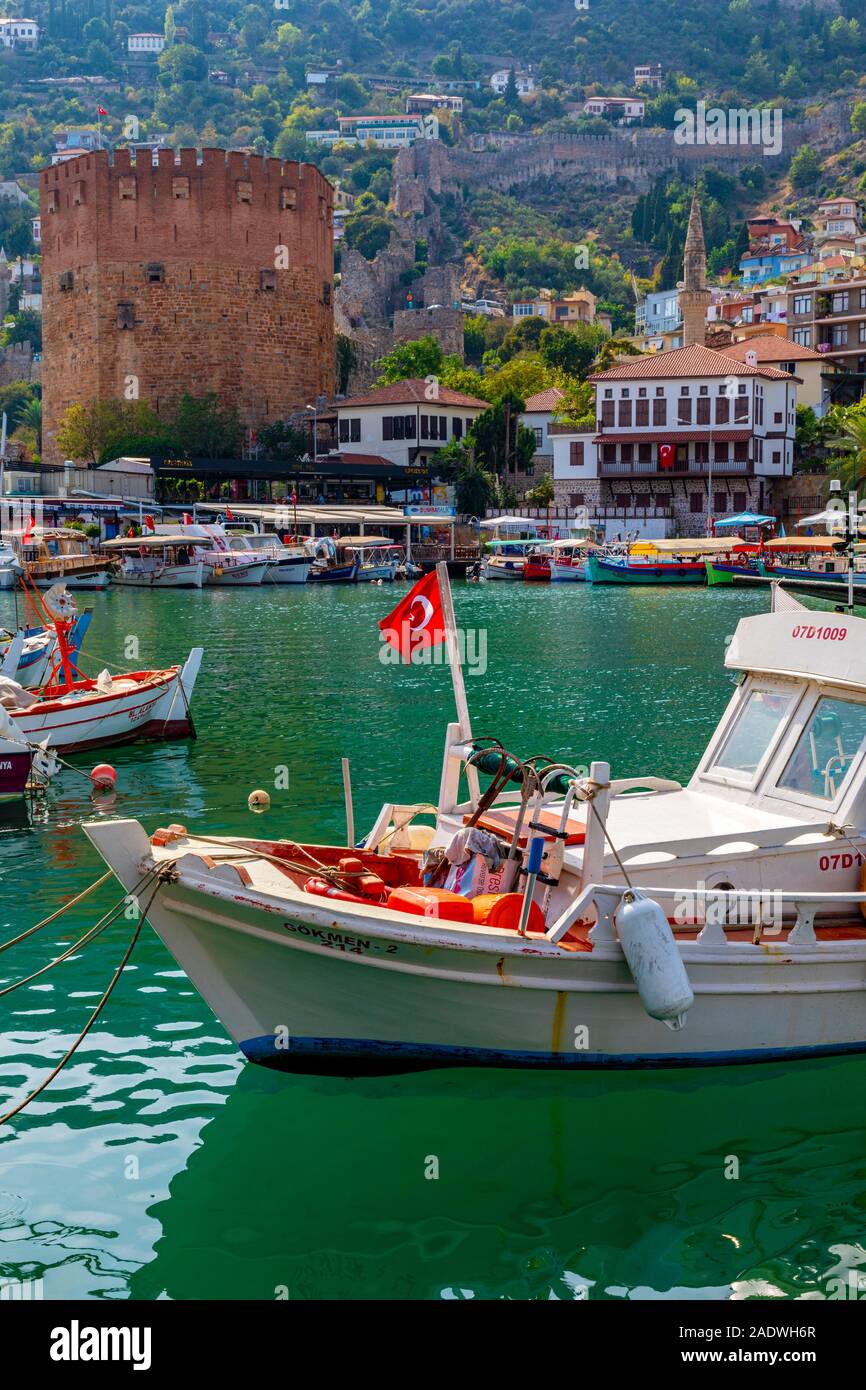 Alanya Harbour and The Red Tower, Alanya, Turkey Stock Photo - Alamy
