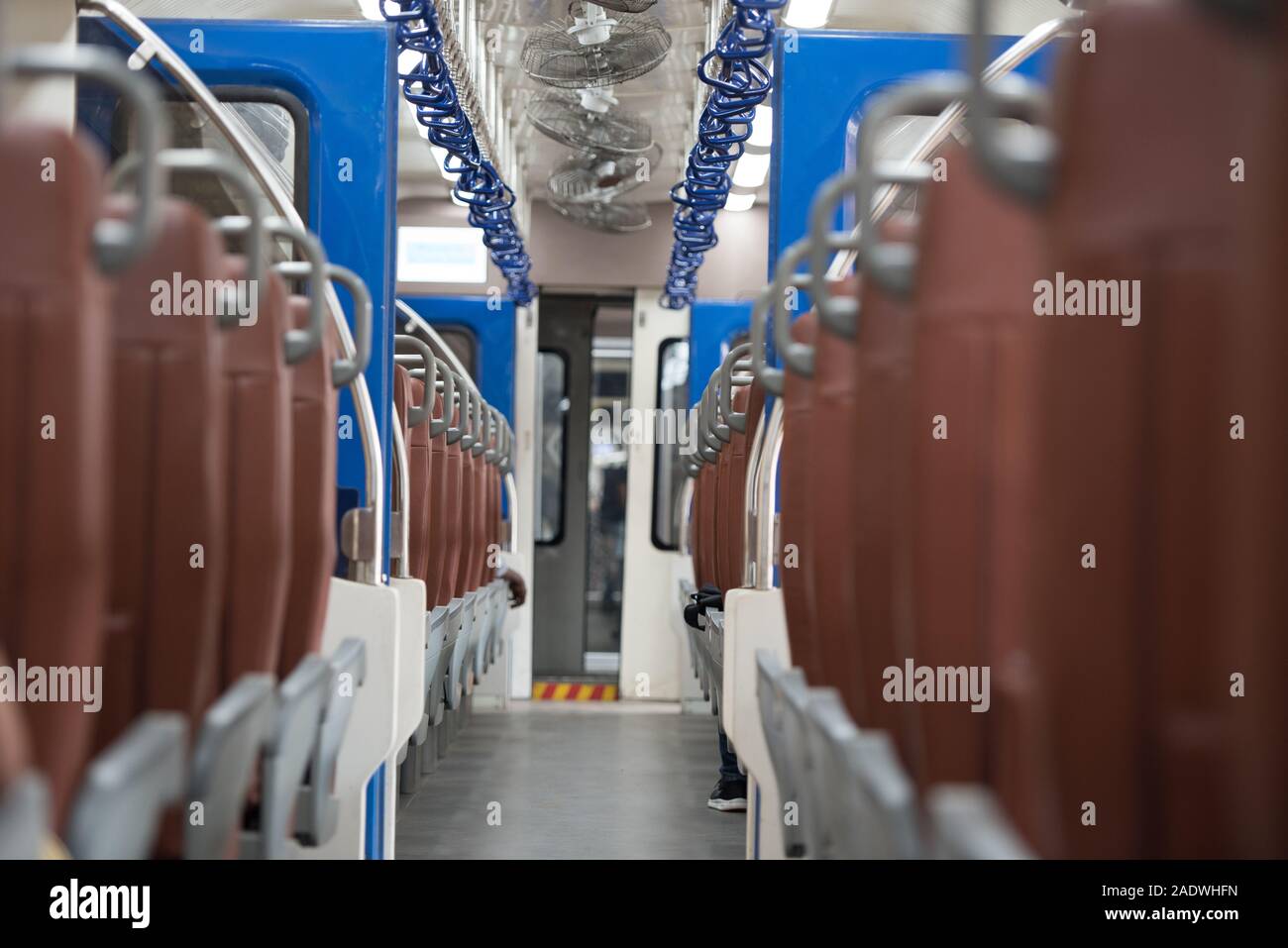 Interior of the second category train car in Sri Lanka from Colombo to ...